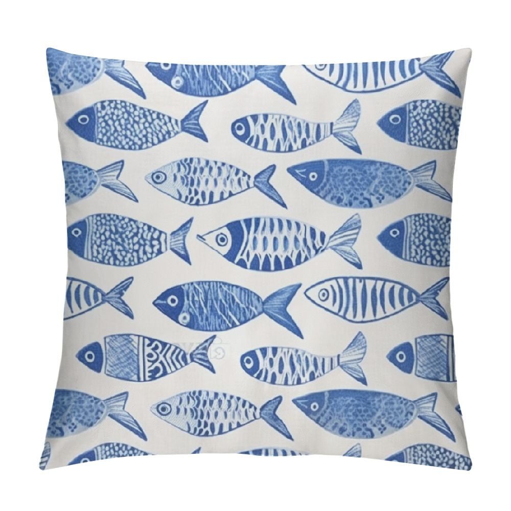 Nawypu Blue Pillow Cushion Cover, Fish Sea Animal with Ottoman Ornate ...