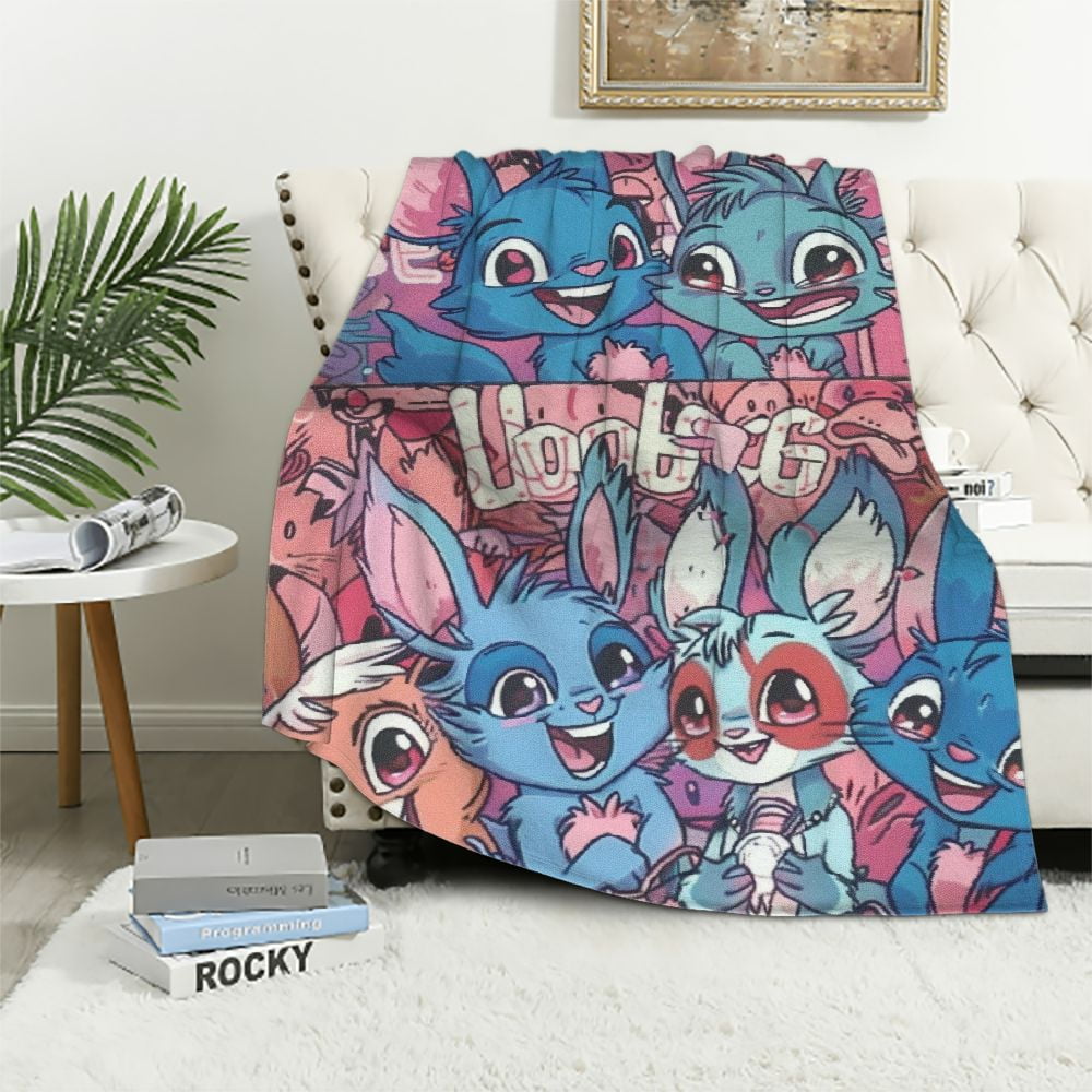 Nawypu Blue Pink Alien Monster Plush Flannel Blanket Lightweight Soft ...