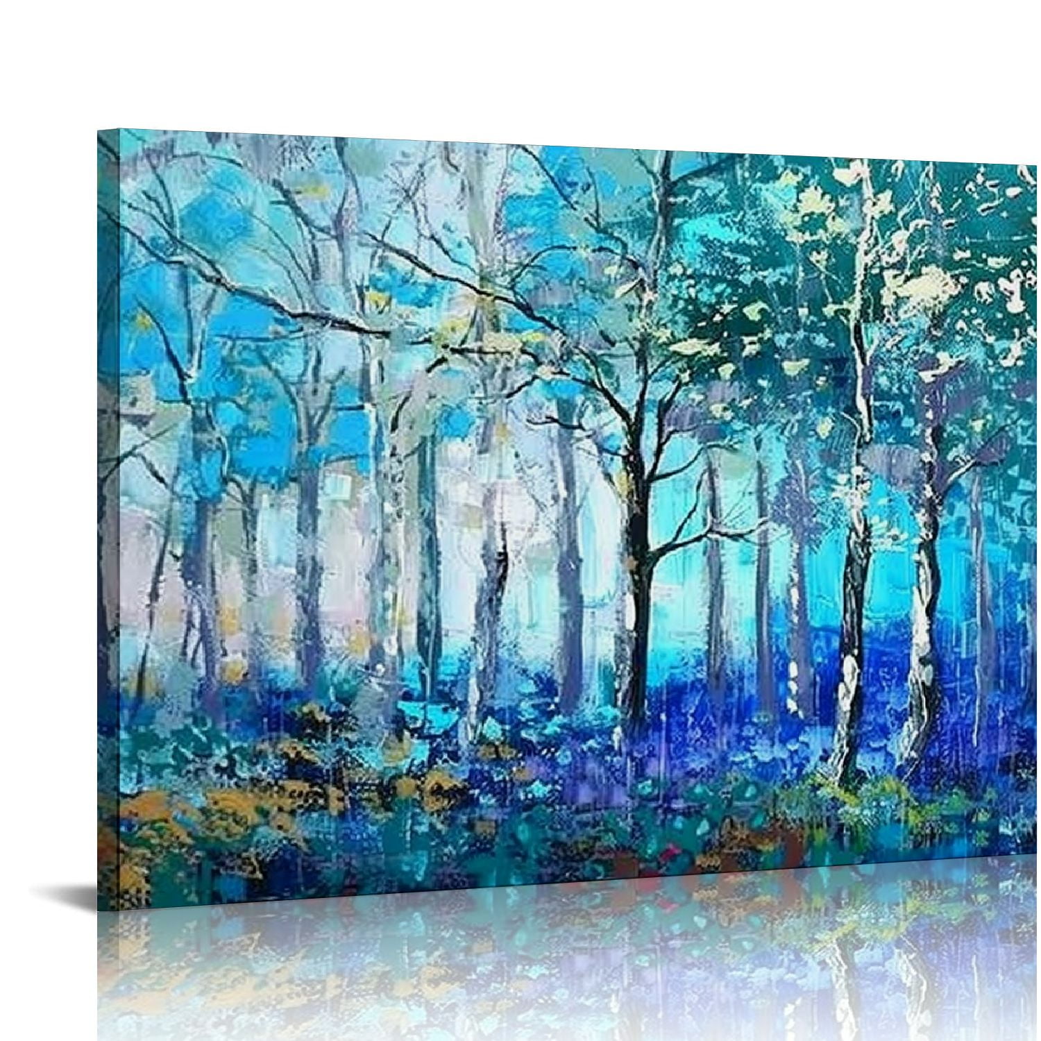 Nawypu Blue Tree Canvas Wall Art Forest Landscape Picture Modern Birch ...