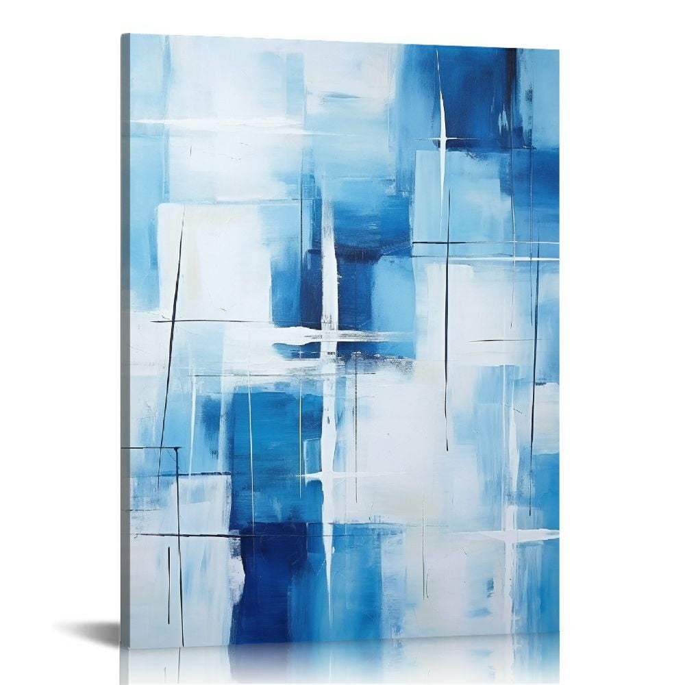 Nawypu Blue Wall Art White and Blue Abstract Wall Art Modern Print ...