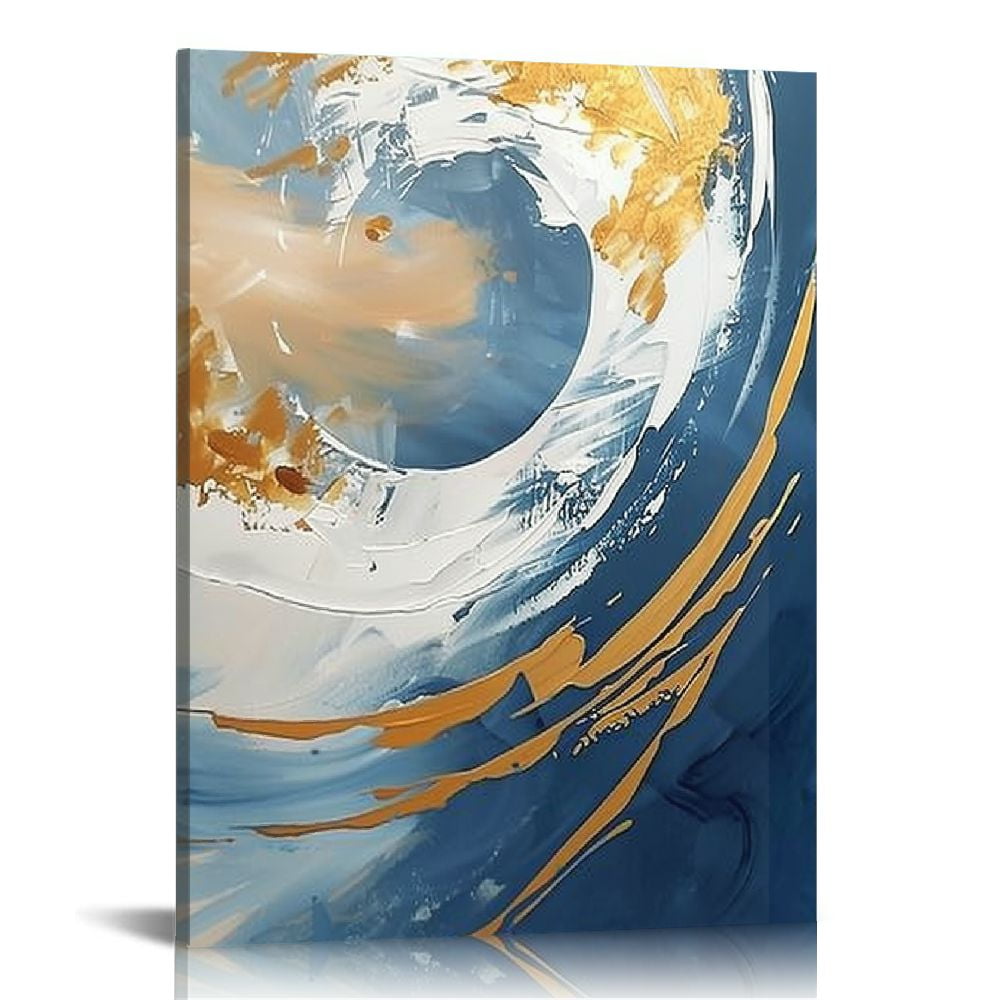 Nawypu Blue and White Abstract Canvas Wall Art Blue and Gold Posters ...