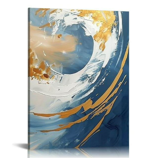 Nawypu Blue and White Abstract Canvas Wall Art Blue and Gold Posters ...