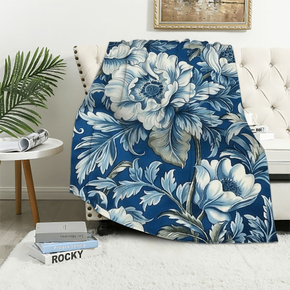 Awypu Blue and White Porcelain Print Blanket for All Season Colorful ...