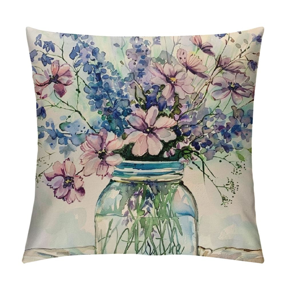 Nawypu Blue Wildflower Flower Market Throw Pillow Covers Bless This