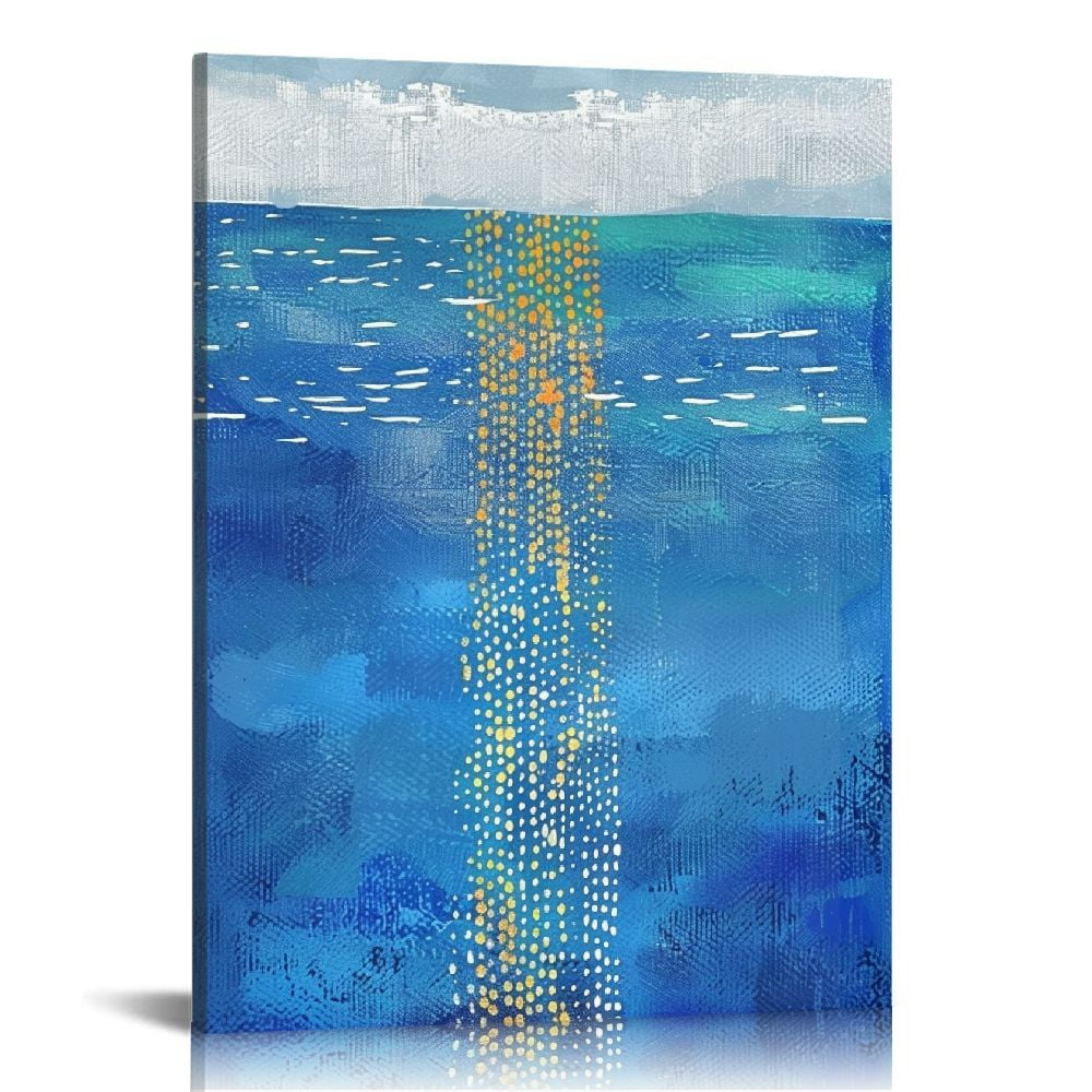 Nawypu Blue & Gold Abstract Canvas Wall Decor Chu for Living Room ...
