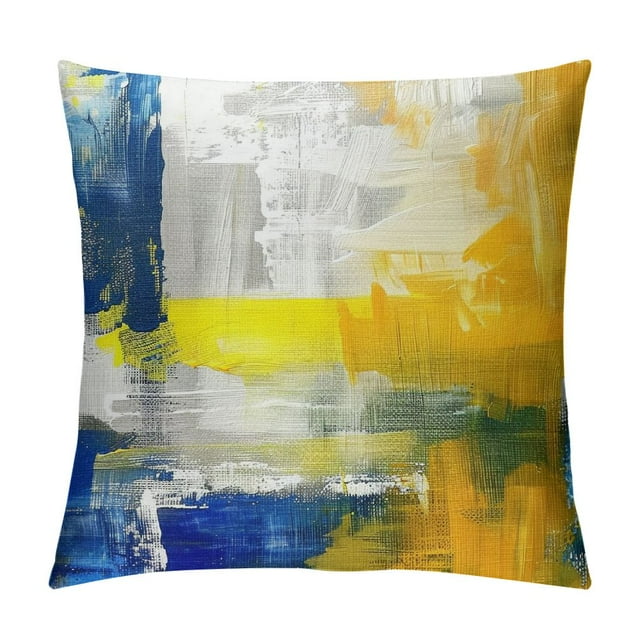 Nawypu Blue and Yellow Abstract Art Pillow Cover, Modern Gray Home ...