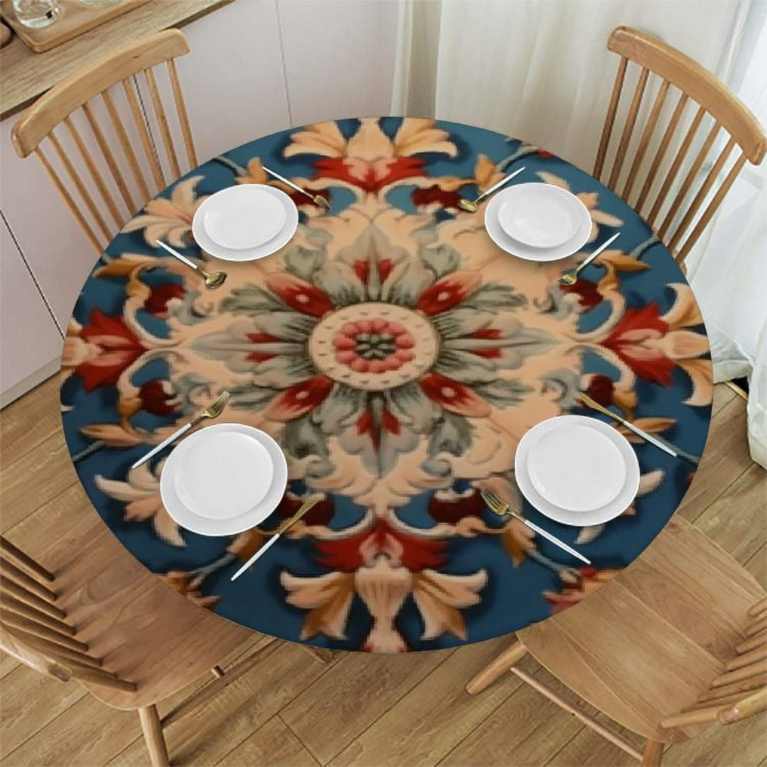 Nawypu Bohemian Mandala Round Fitted Tablecloth with Elastic Edge ...