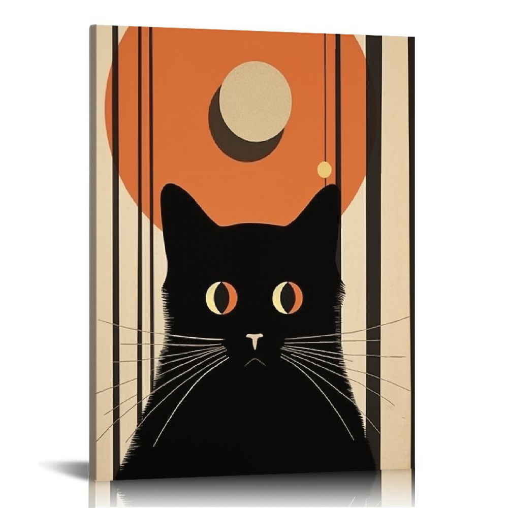 Nawypu Boho Black Cat Framed Canvas Wall Art Set, Mid Century Modern ...