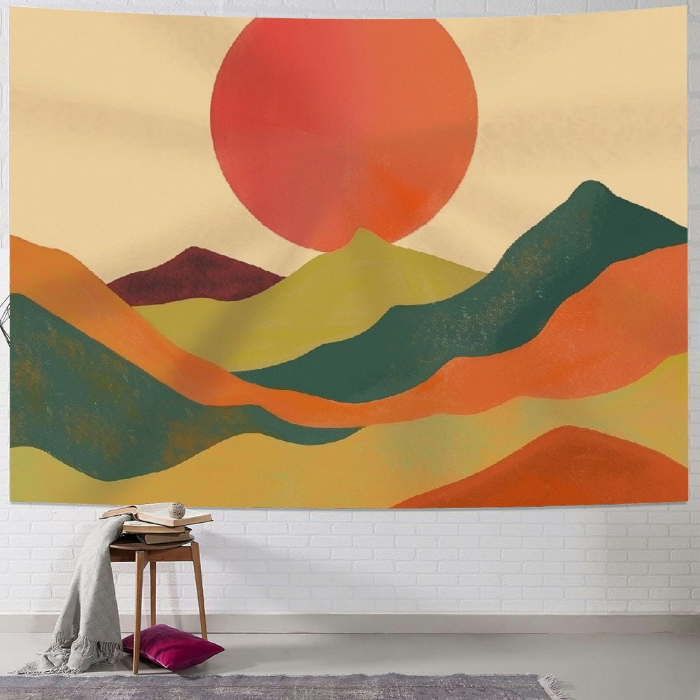 Nawypu Boho Mountain Tapestry Sun Mid Century Abstract Sunset Landscape ...