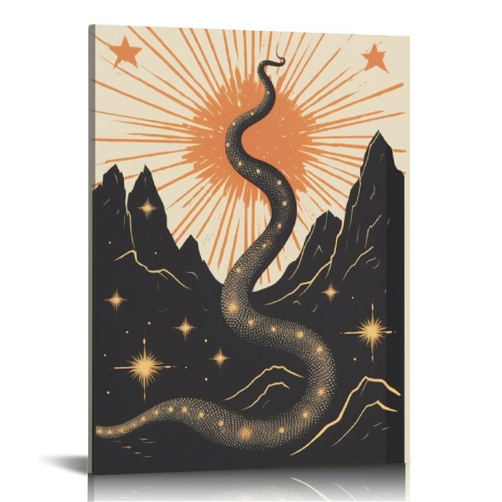 Nawypu Boho Mystical Snake Sun and Moon Stars Framed Wall Art Canvas ...