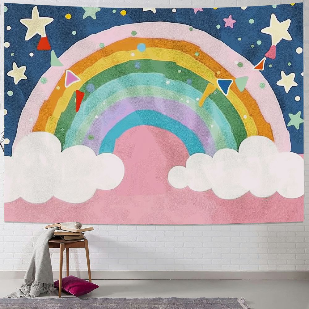 Nawypu Boho Rainbow Tapestry Pink Sky Tapestry for Kids Bedroom Cartoon ...