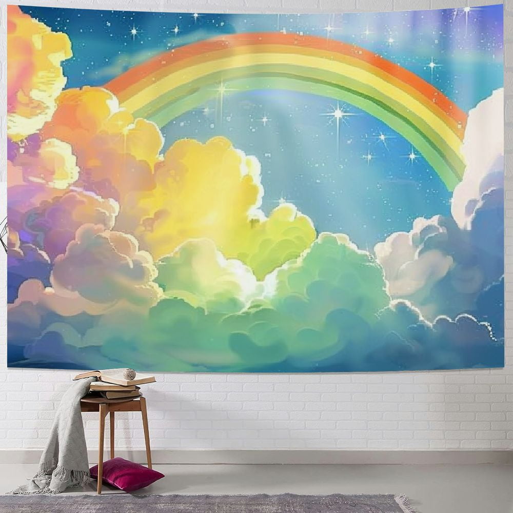 Nawypu Boho Rainbow Tapestry for kids, Bohemian Cute Blue Tapestry Wall ...