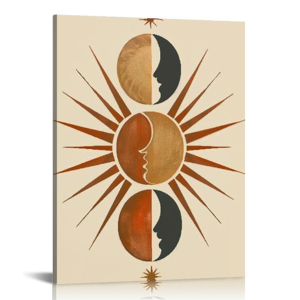 Nawypu Boho Room Decor Sun Moon Canvas Wall Art Abstract Bohemain Wall ...