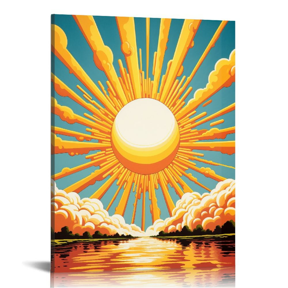 Nawypu Boho Sun Wall Art, Framed Canvas Wall Art Rainbow Sun Rising on ...