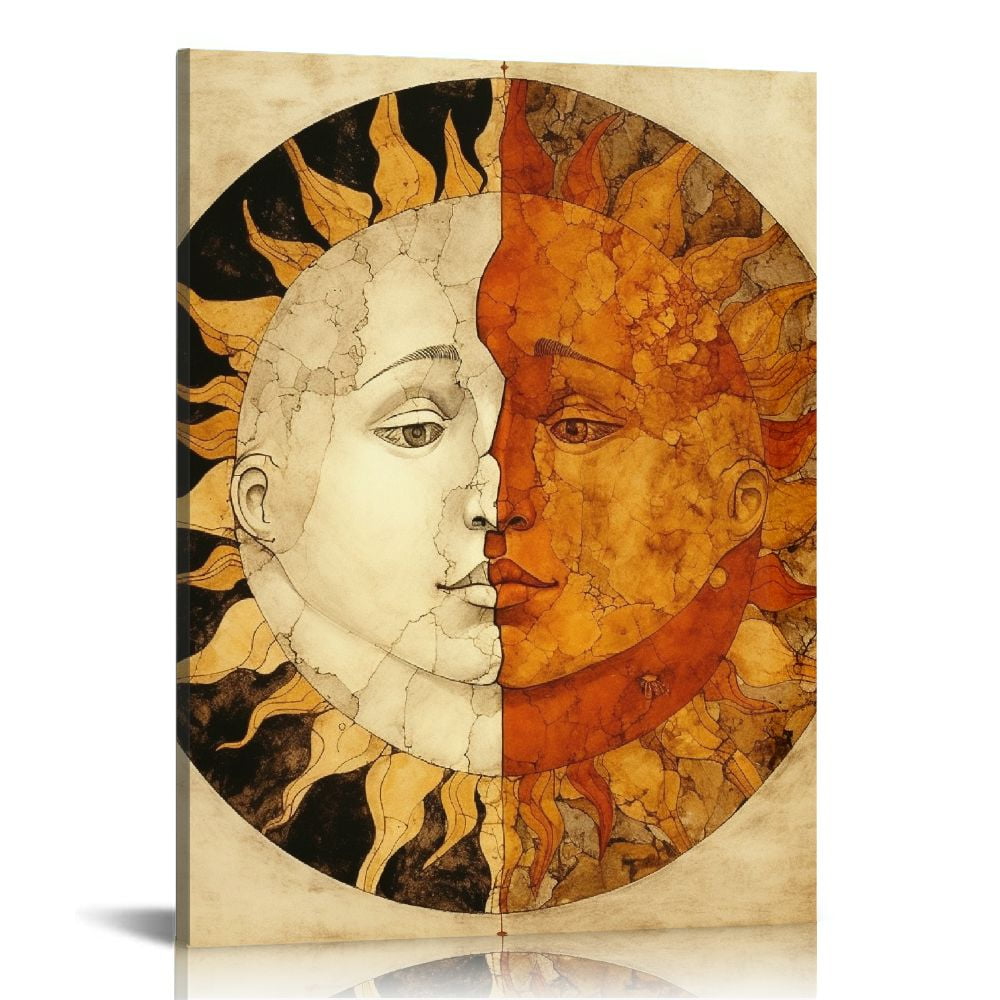 Nawypu Boho Sun Wall Art, Framed Canvas Wall Art Rainbow Sun Rising on ...