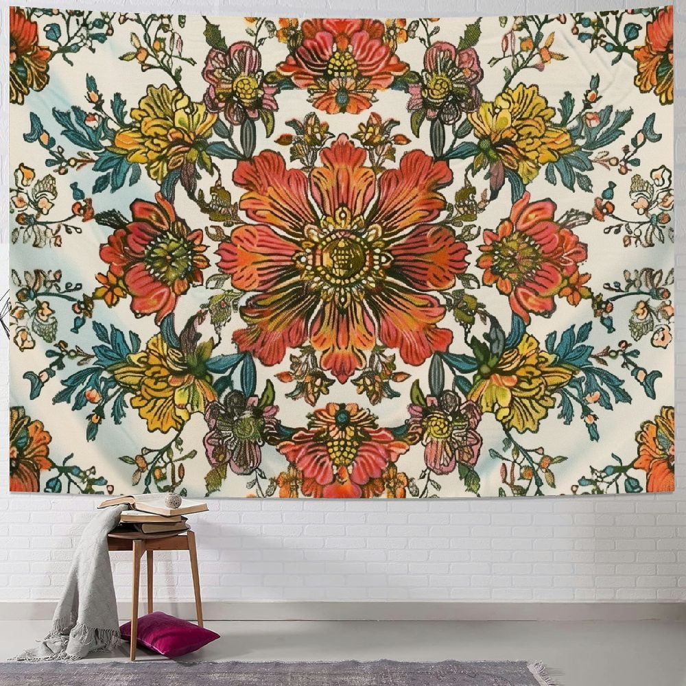 Nawypu Boho Tapestry Wall Hanging, Mandala Orange Floral Aesthetic ...