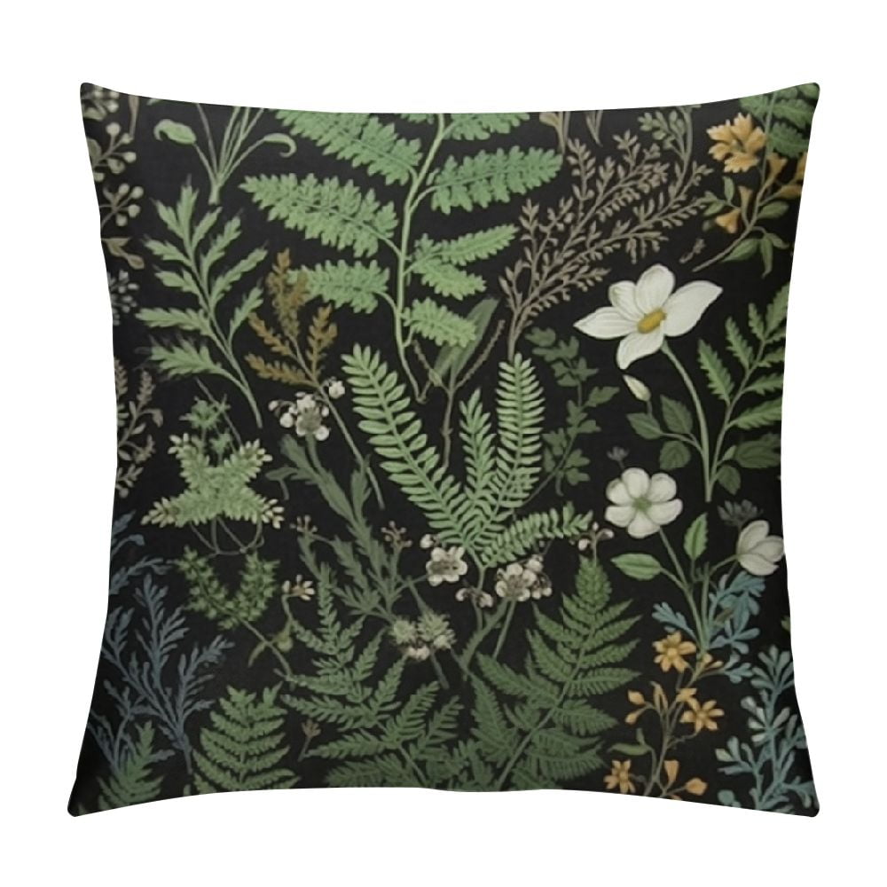 Nawypu Botanical Print Floral Pillow Covers Black Sage Green Spring
