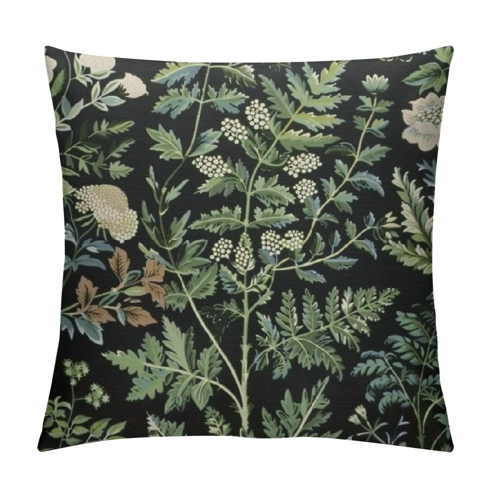Nawypu Botanical Print Floral Pillow Covers Black Sage Green Spring ...