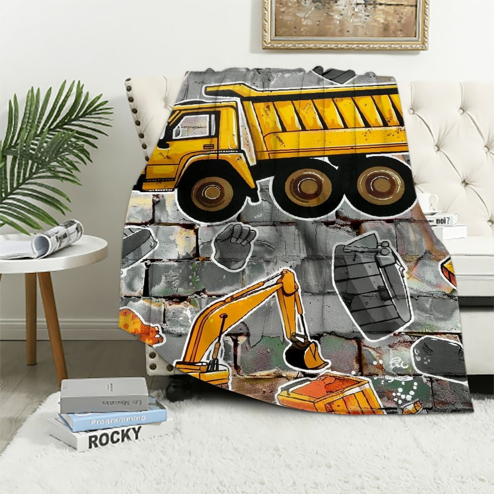 ONETECH Boys Excavator Throw Blanket Throw, Sherpa Blanket Equipment ...