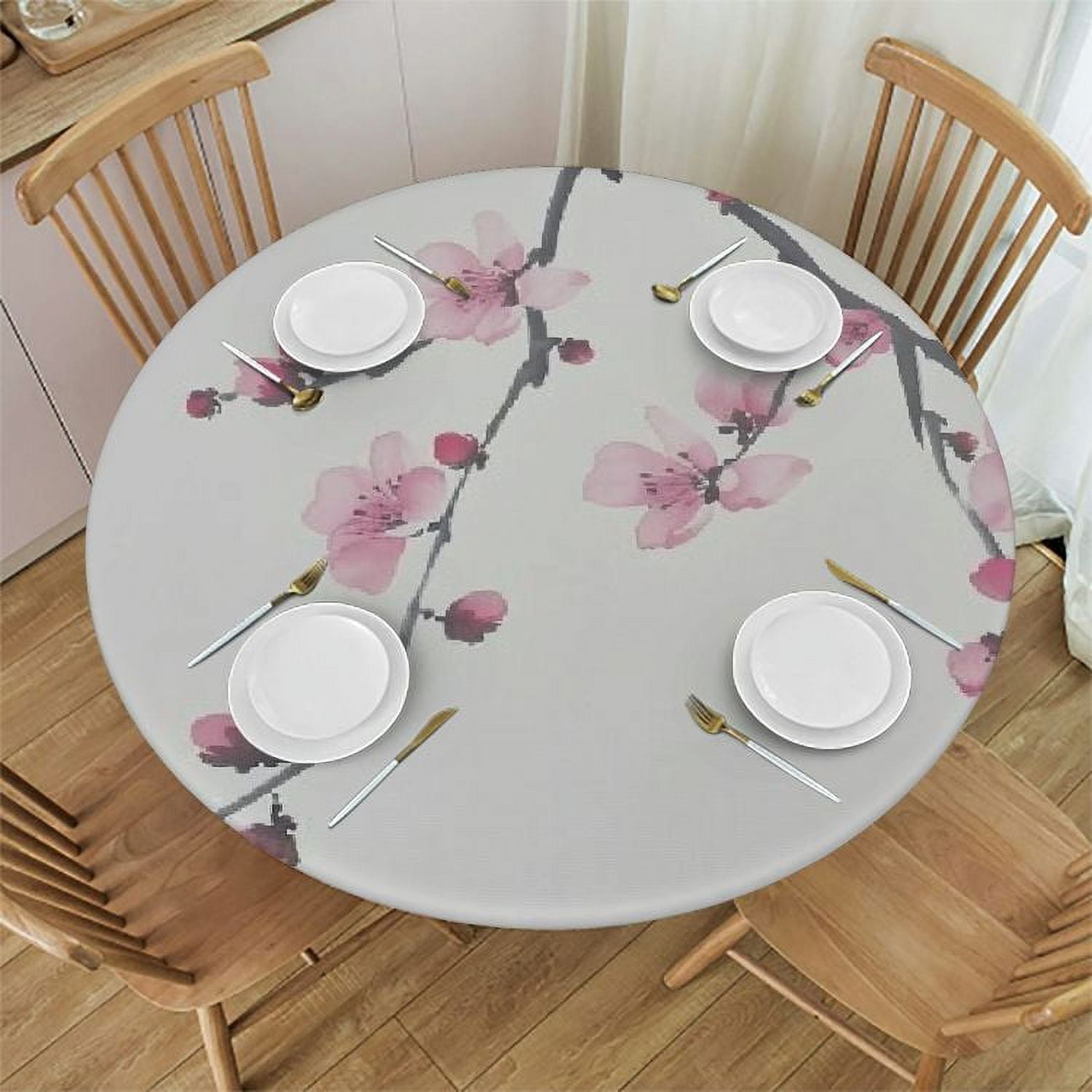 Nawypu Branch Cherry Blossom Flowers Tablecloth Pink White Rectangle ...