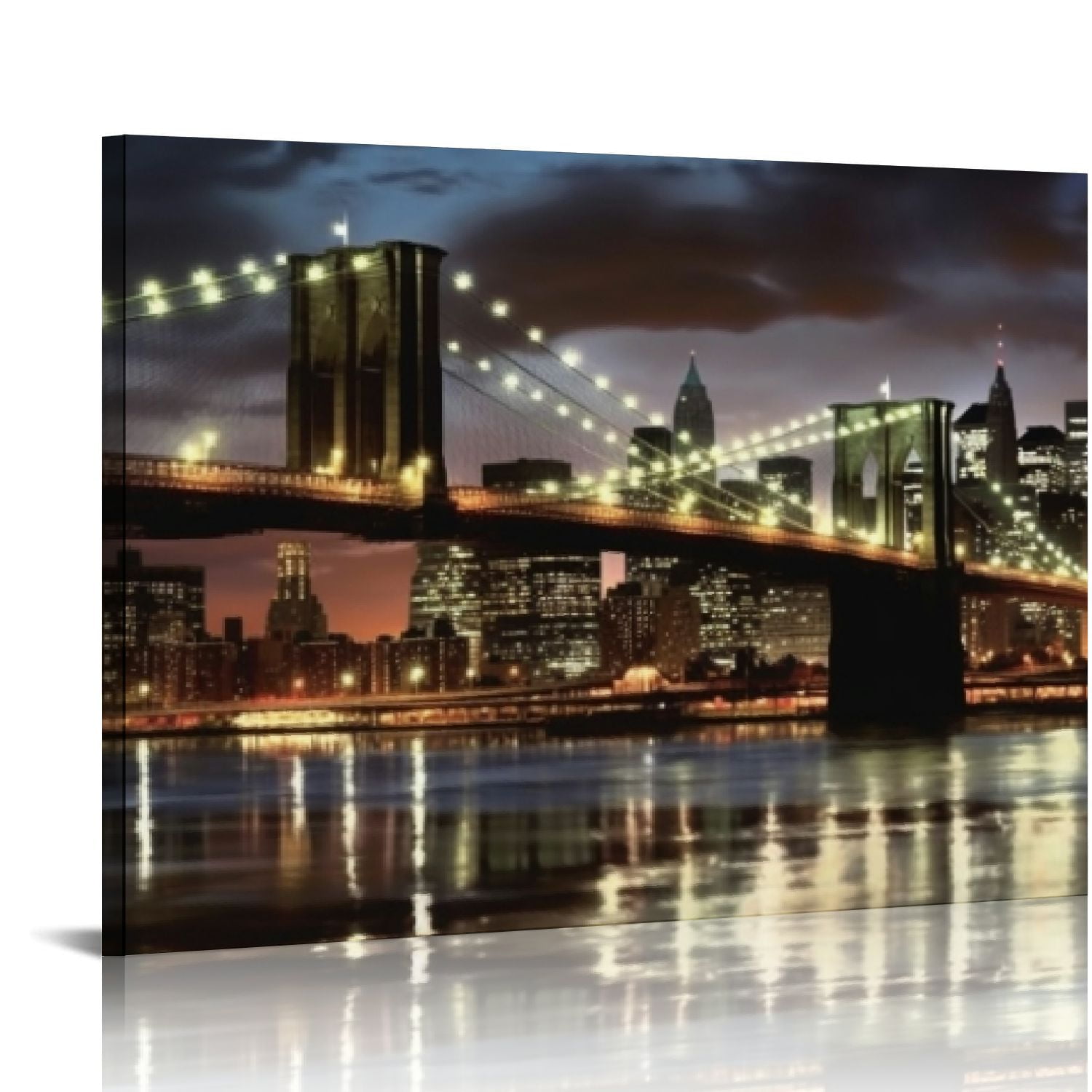 Nawypu Brooklyn Bridge Canvas Wall Art: Skylines Lights & Reflections ...