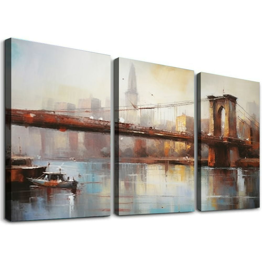 Nawypu Brooklyn Bridge Wall Art New York Abstract Canvas Cityscape ...