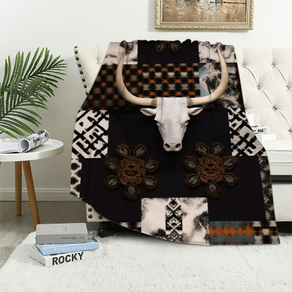 ONETECH Print Throw Blanket Highland Cattle Sherpa Plush Blankets and ...
