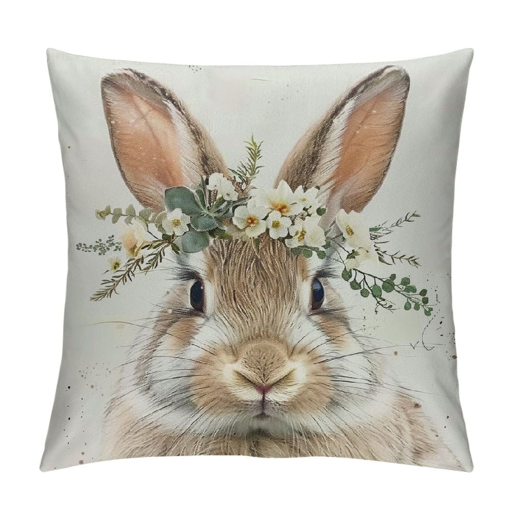 Awypu Bunny Easter Pillow Covers Rabbit Greenery Flower Easter ...