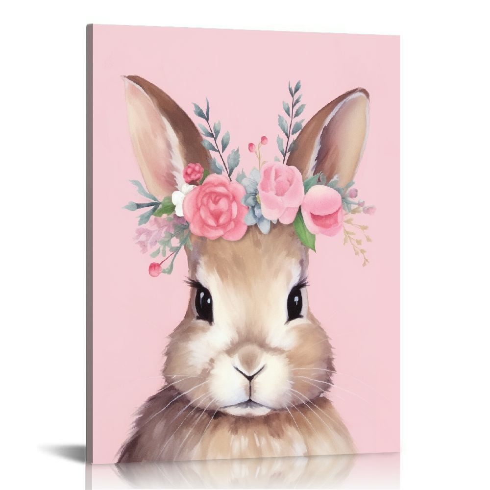 Awypu Bunny Rabbit Wall Art Print,Pink Bunny Nursery Prints Girl Room ...