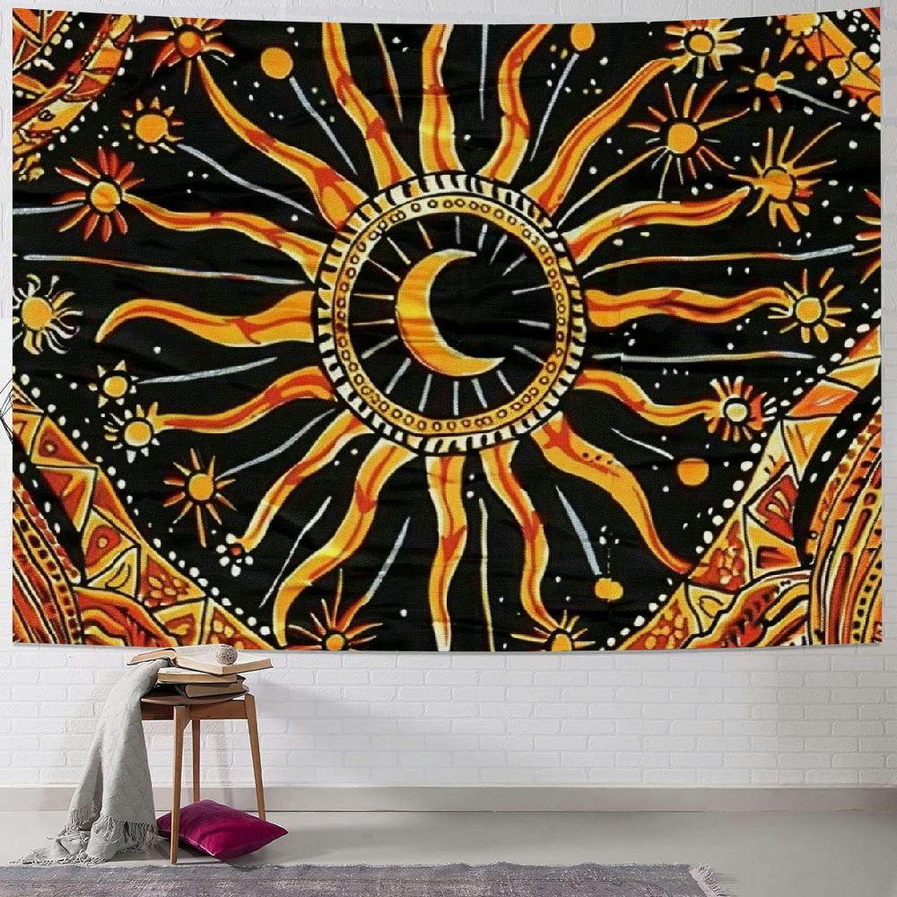 Nawypu Burning Sun Golden Tapestry Bedroom Aesthetic- Zodiac Mandala ...