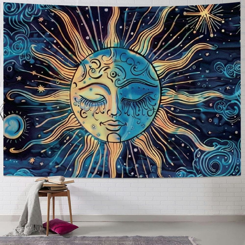 Nawypu Burning Sun Moon Tapestry with Star Mystic Art Bohemian Wall ...