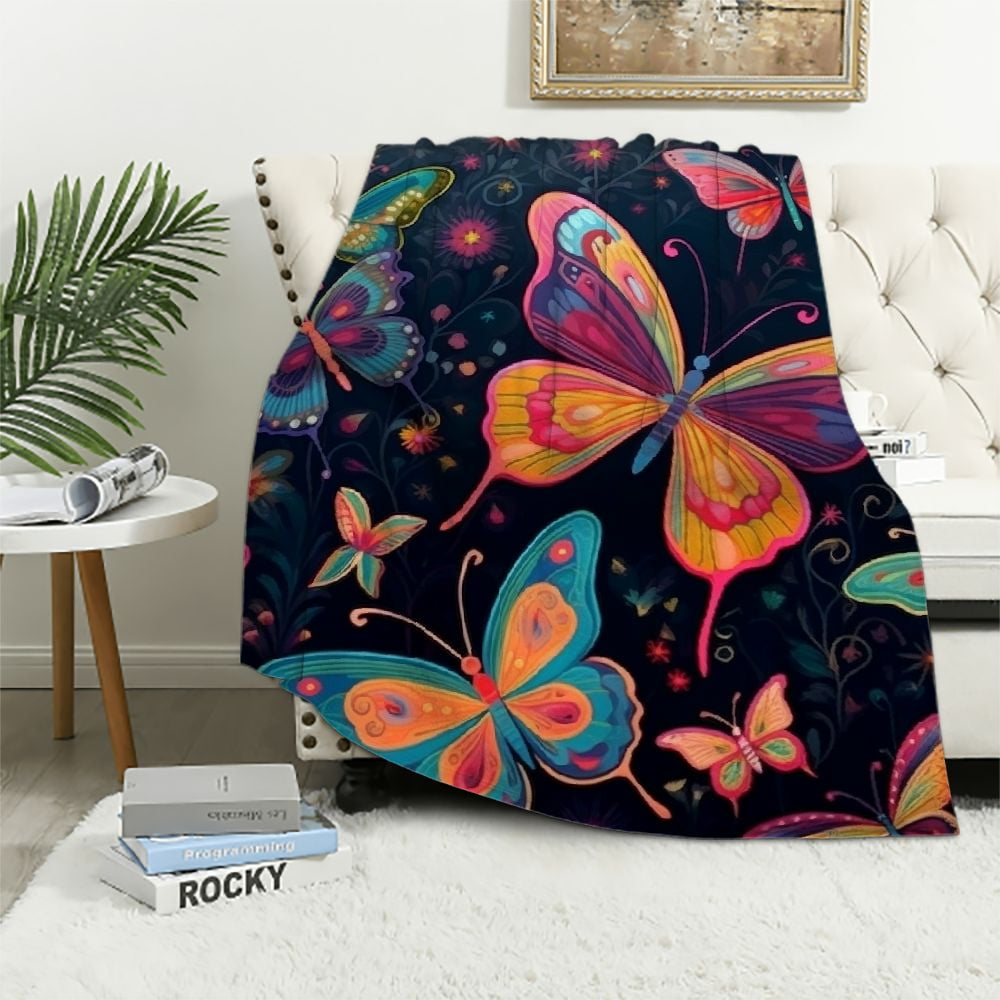 Nawypu Butterfly Blanket for Women Girls, Colorful Floral Flower with ...
