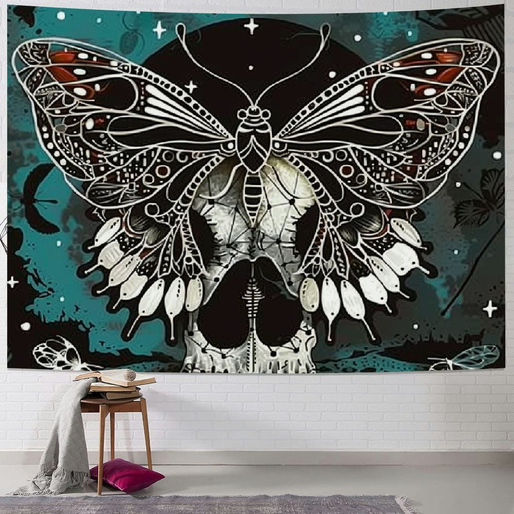 Nawypu Butterfly Mandala Goth Tapestry Skull Trippy Hippie Tapestry ...
