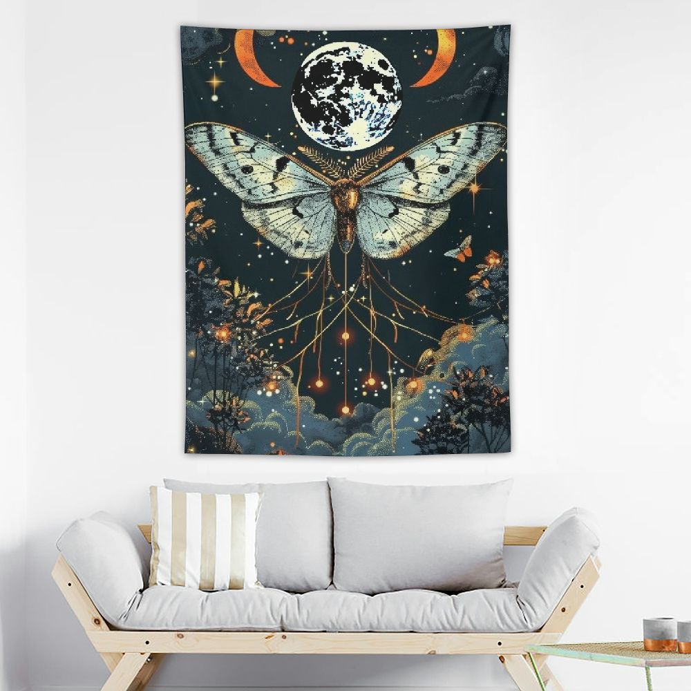 Nawypu Butterfly Moth Tapestry Trippy Mushroom Tapestry Sun and Moon ...