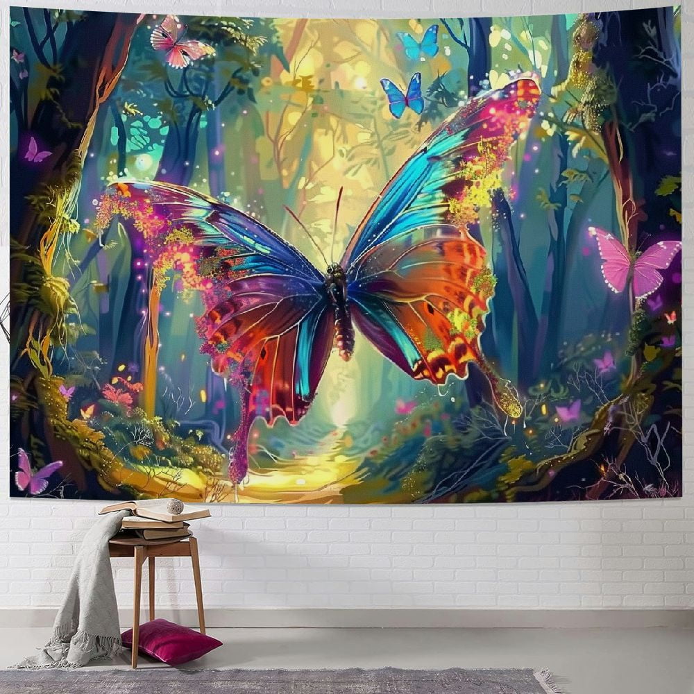 Nawypu Butterfly Tapestry Trippy Fairy Forest Tapestry Jungle Trees ...