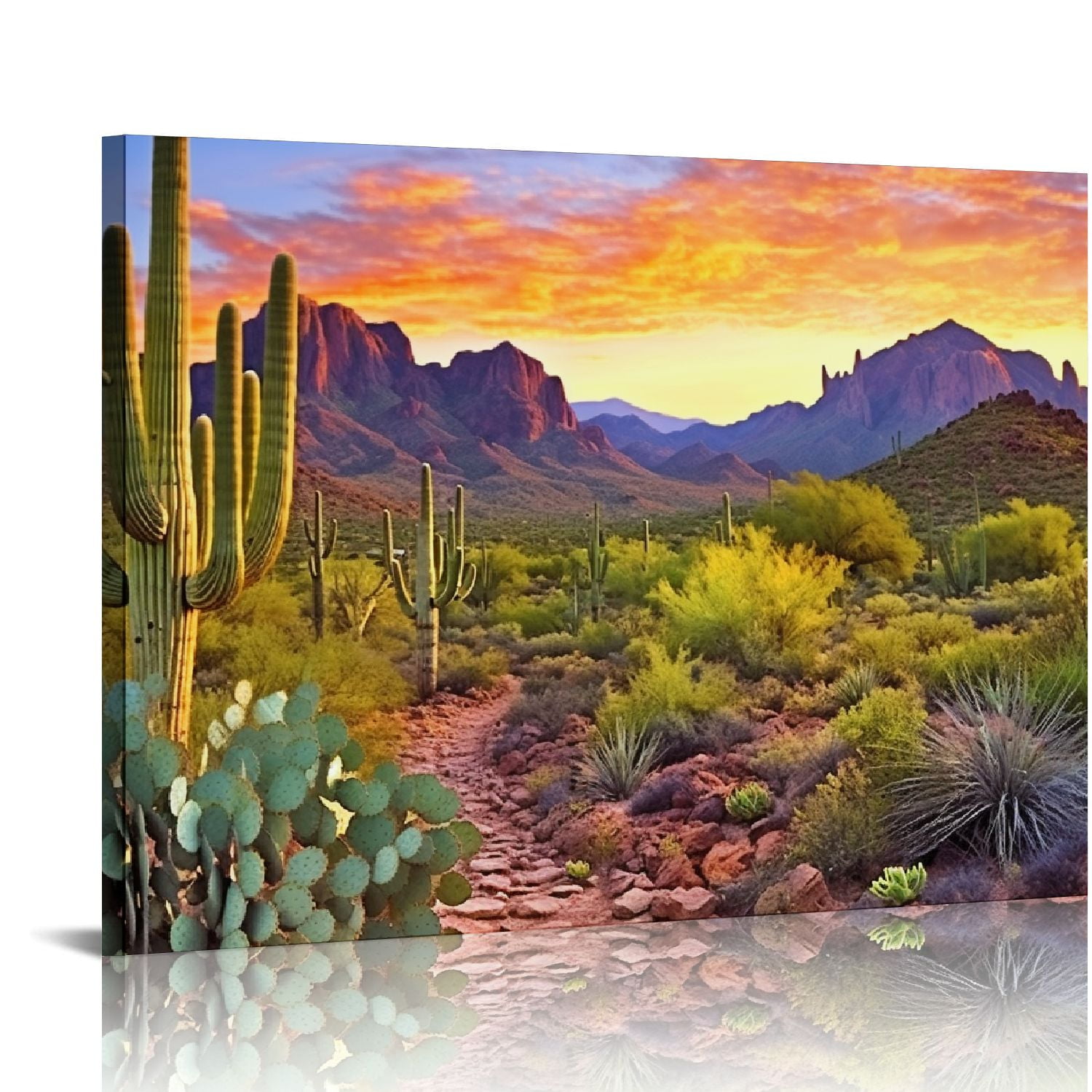 Nawypu Cactus Landscape Wall Art Colorful Sunset with Saguaros in North ...