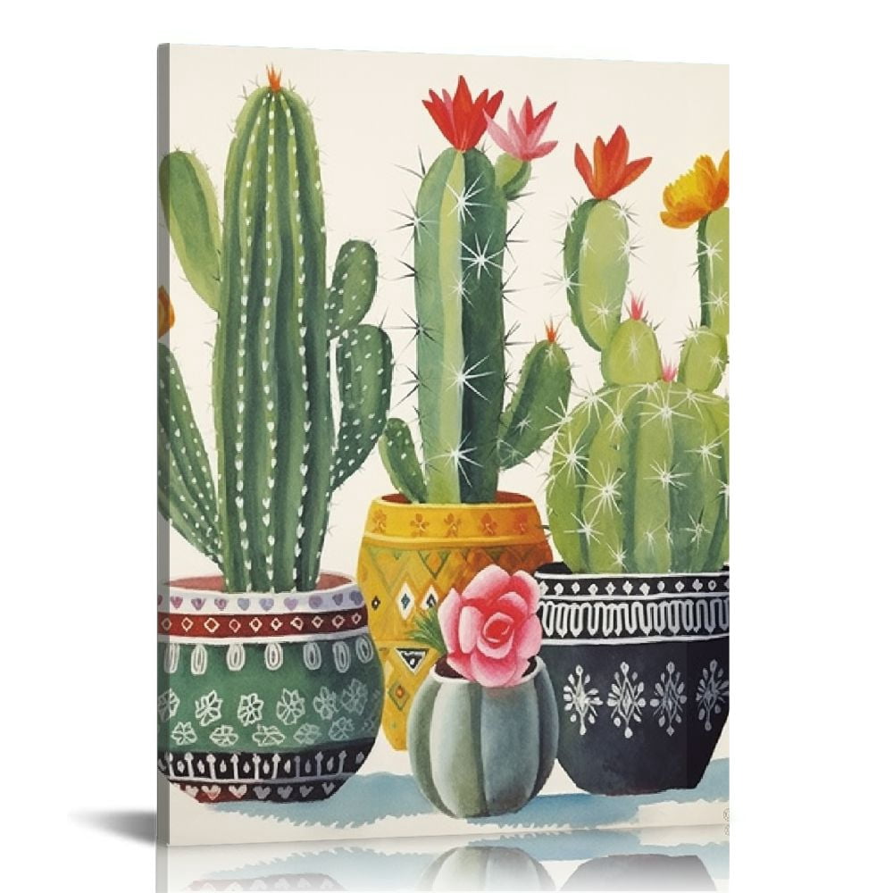 RUIYC Cactus Wall Art Wall Decor Cactus with Flowers in Mexican Floral ...