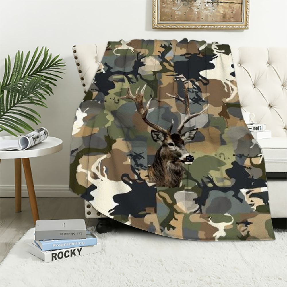 ONETECH Camouflage Deer Blanket for Girls Woman Deer Head Throw Blanket ...