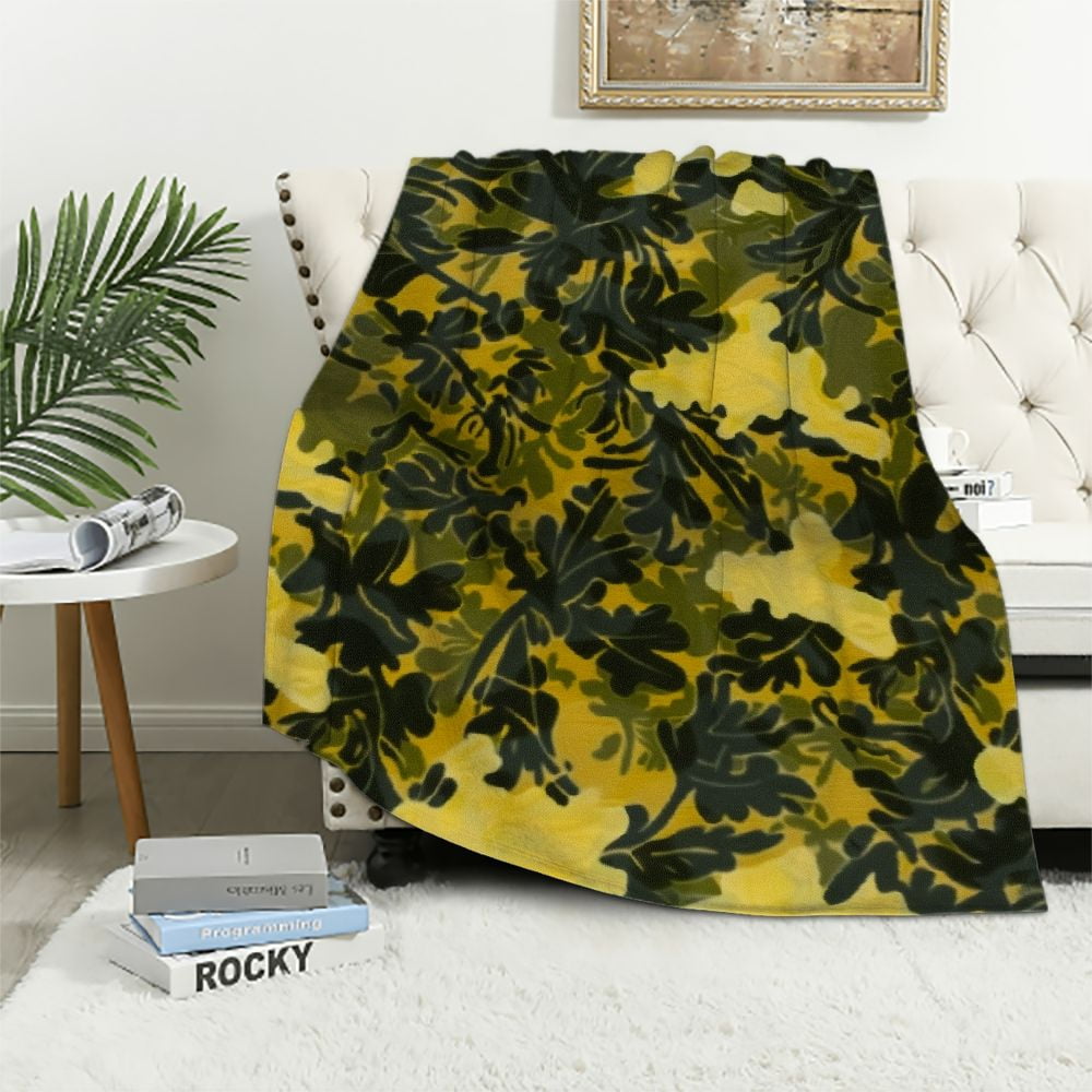 Nawypu Camouflage Throw Blanket for Bed Chair,Yellow Army Green Camo ...