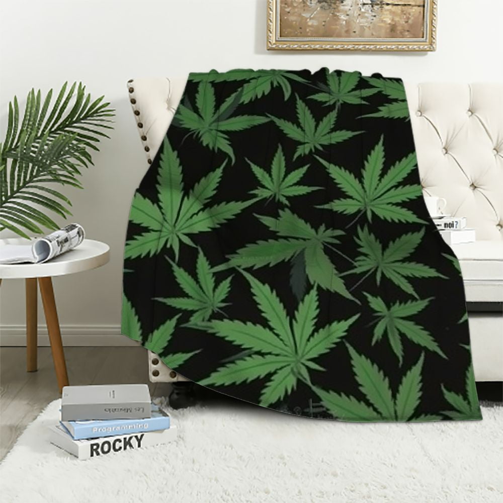 Nawypu Cannabis Leaves Throw Blanket with Name, Custom Marijuana Weed Leaf Blanket for Kids ...