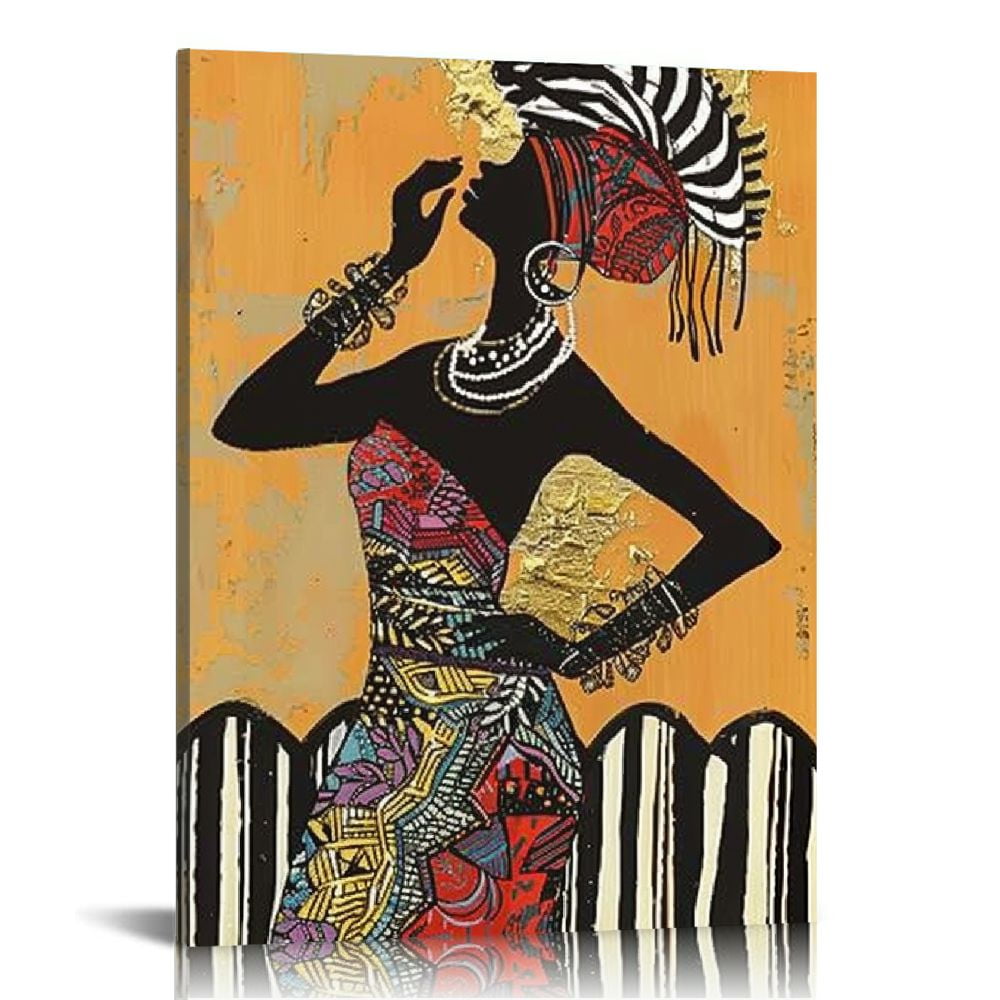 Nawypu Canvas African American Wall Decor Black Girl African Woman Wall Painting Black Art ...
