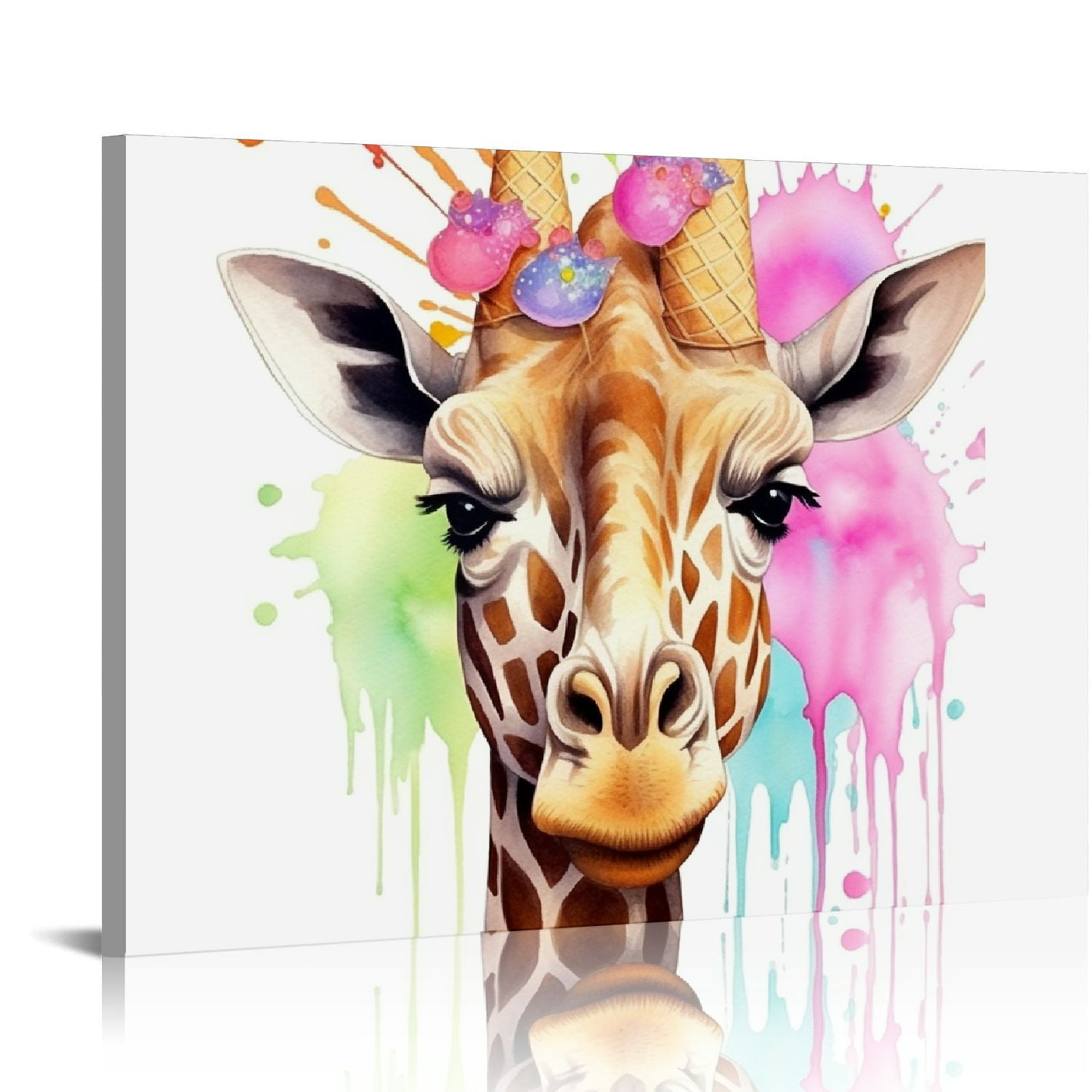 Nawypu Canvas Art Wall Decor Giraffe Eating Ice Cream - Wall Art For ...