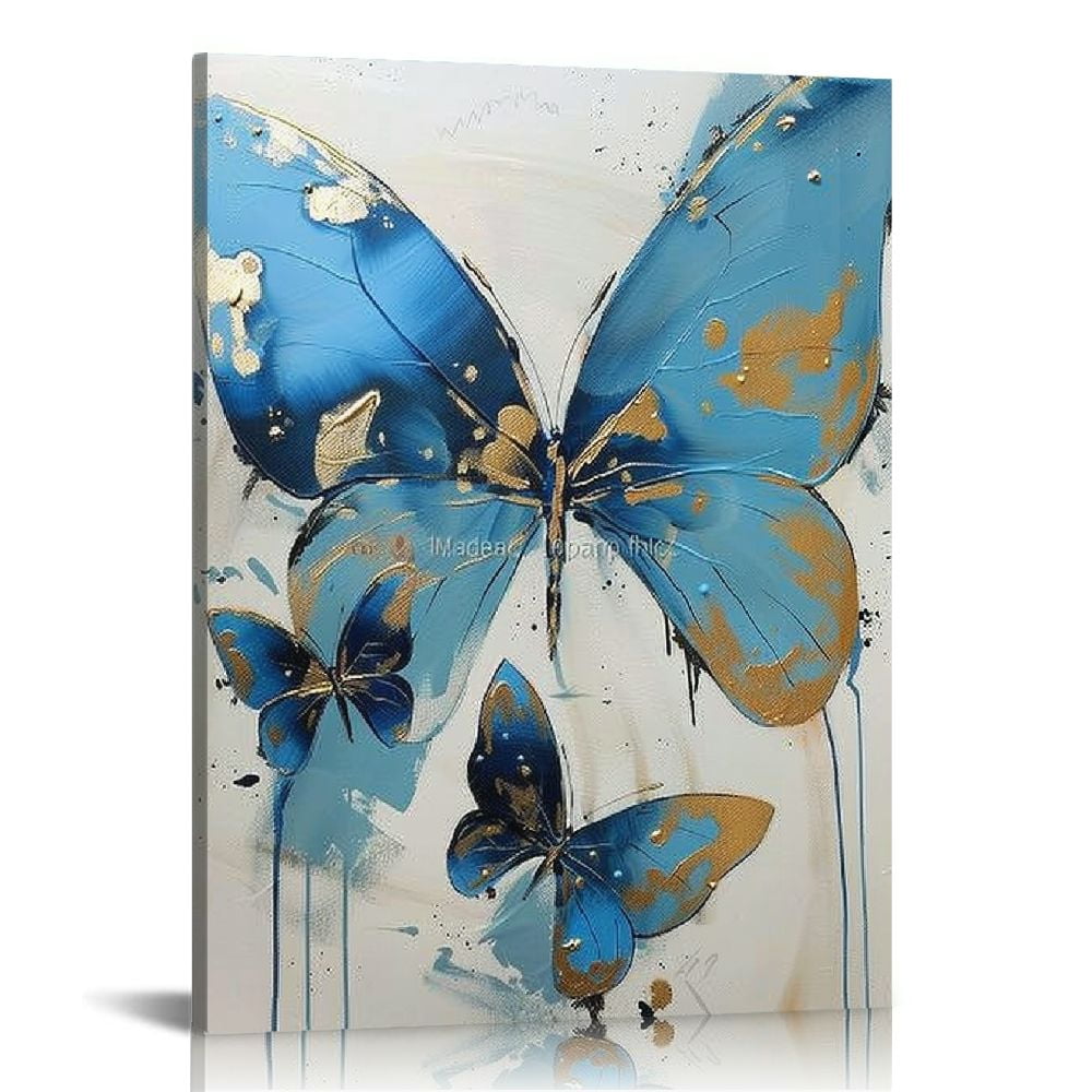 Nawypu Canvas Butterfly Canvas Prints Gold Blue Wall Art for Kitchen ...