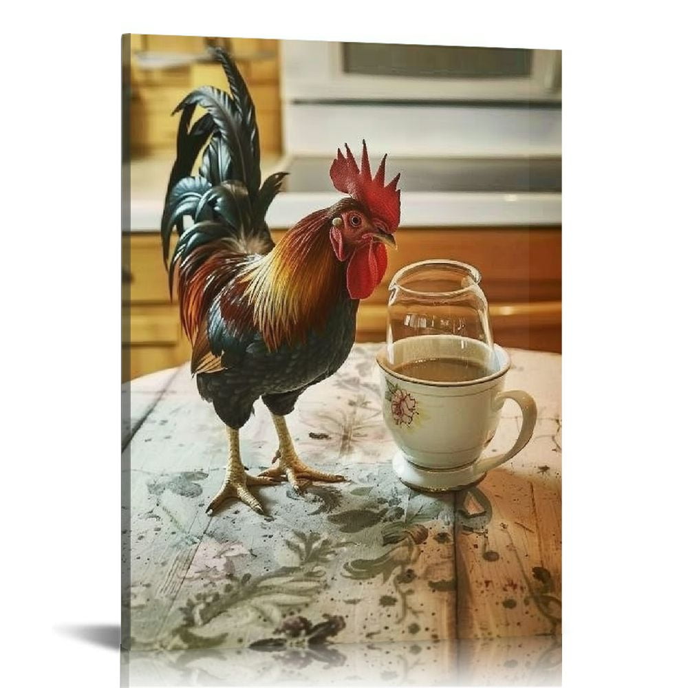 Nawypu Canvas Painting Home Chicken Making Coffee Decor Animal Picture ...