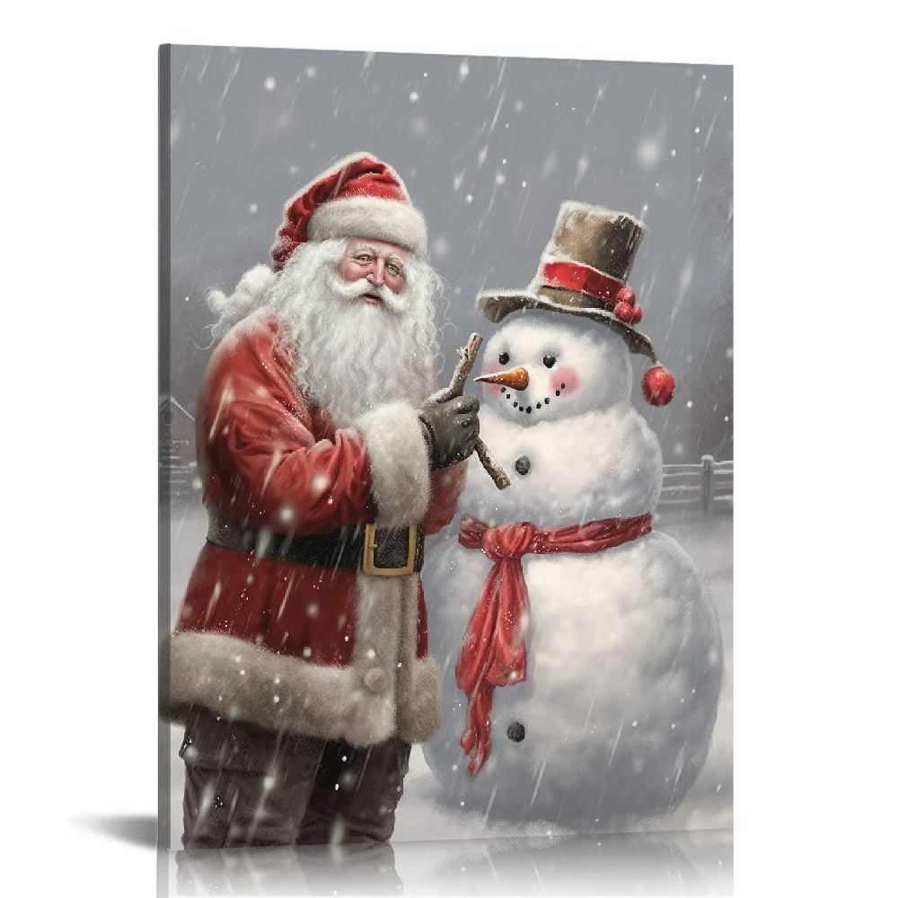 Nawypu Canvas Paintings for Home Decorations Joyful Santa with Snowman ...