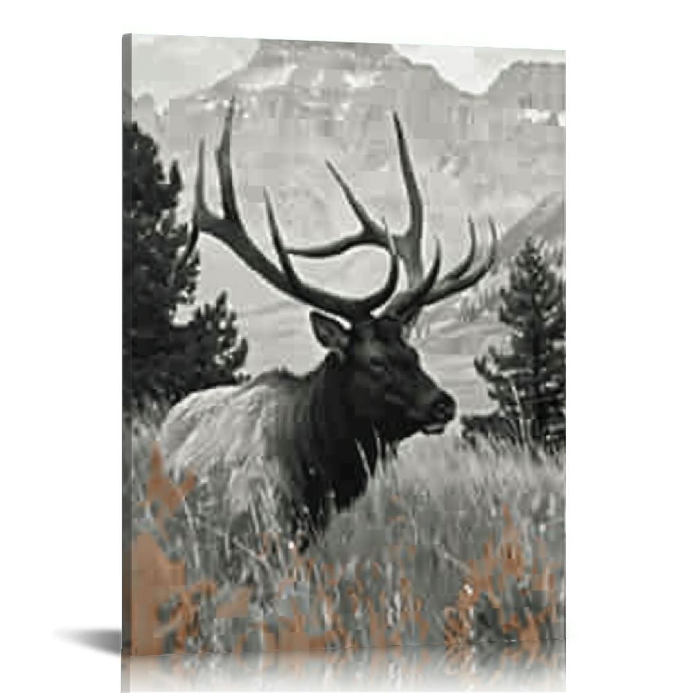 Nawypu Canvas Print Black and White Elk Canvas Wall Art Elk Art Picture ...