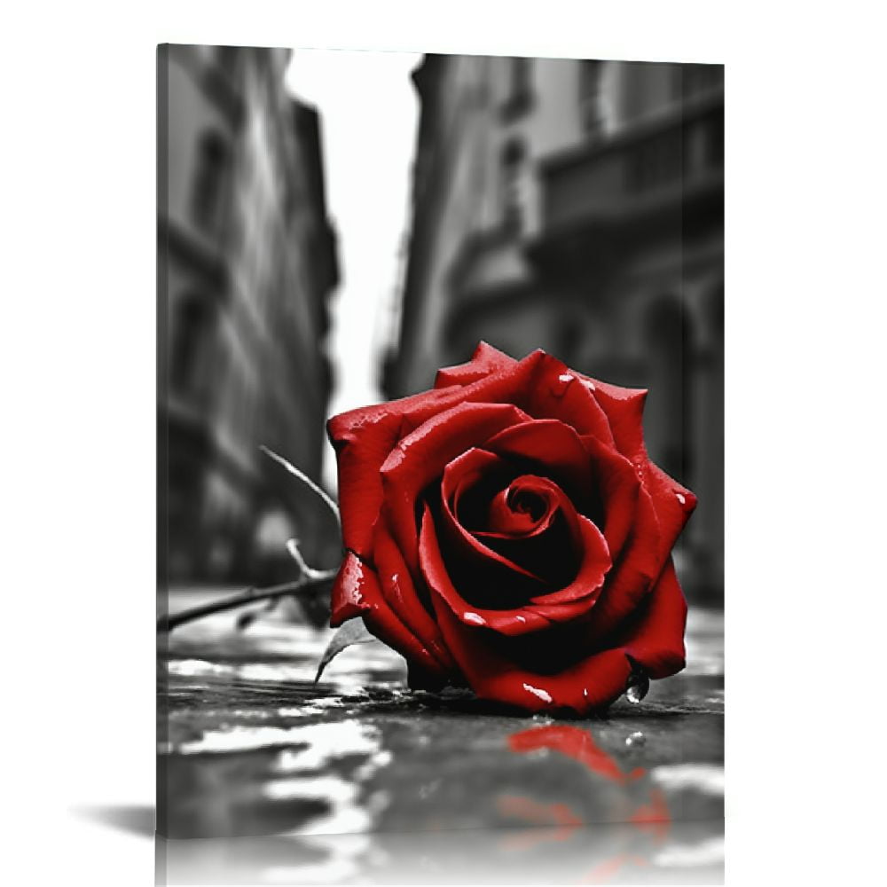 Nawypu Canvas Print Black and White Red Rose Canvas Art Painting Red ...