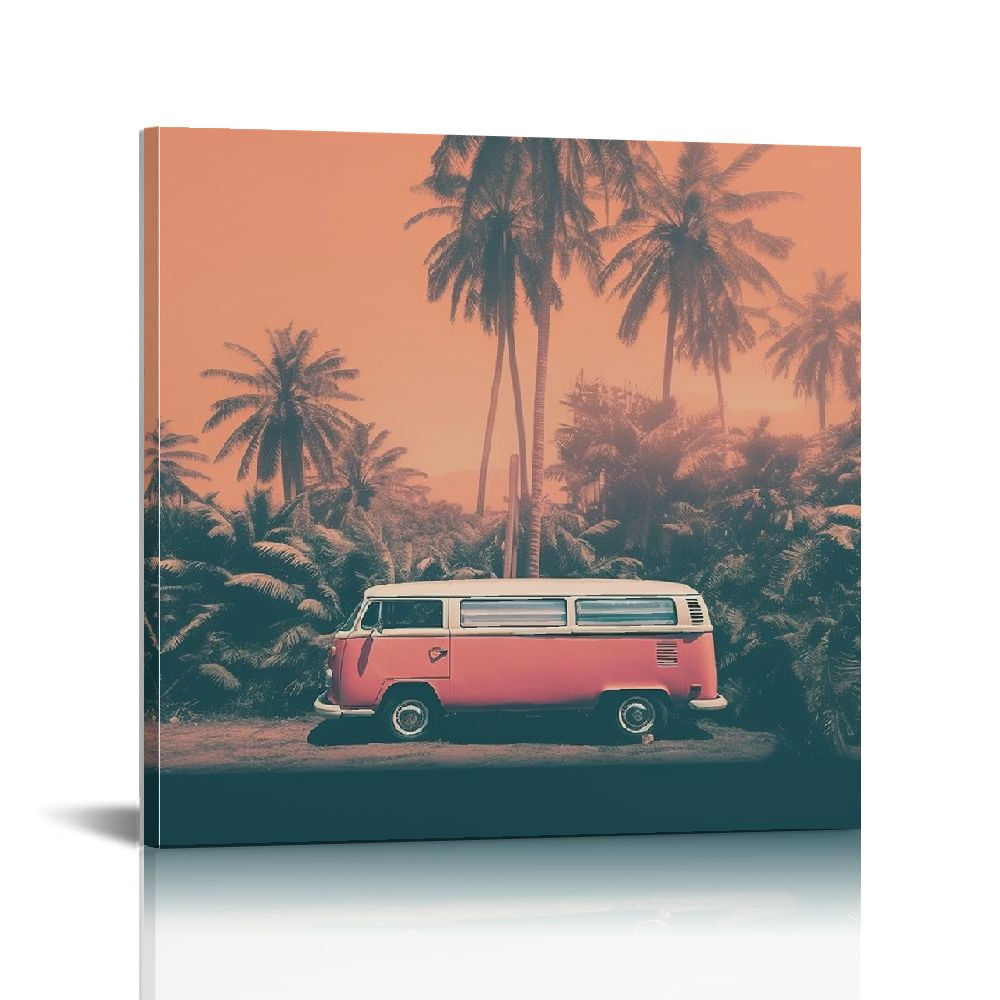 Nawypu Canvas Print Wall Art 1970s Retro Vintage Surfer Van in Tropical ...