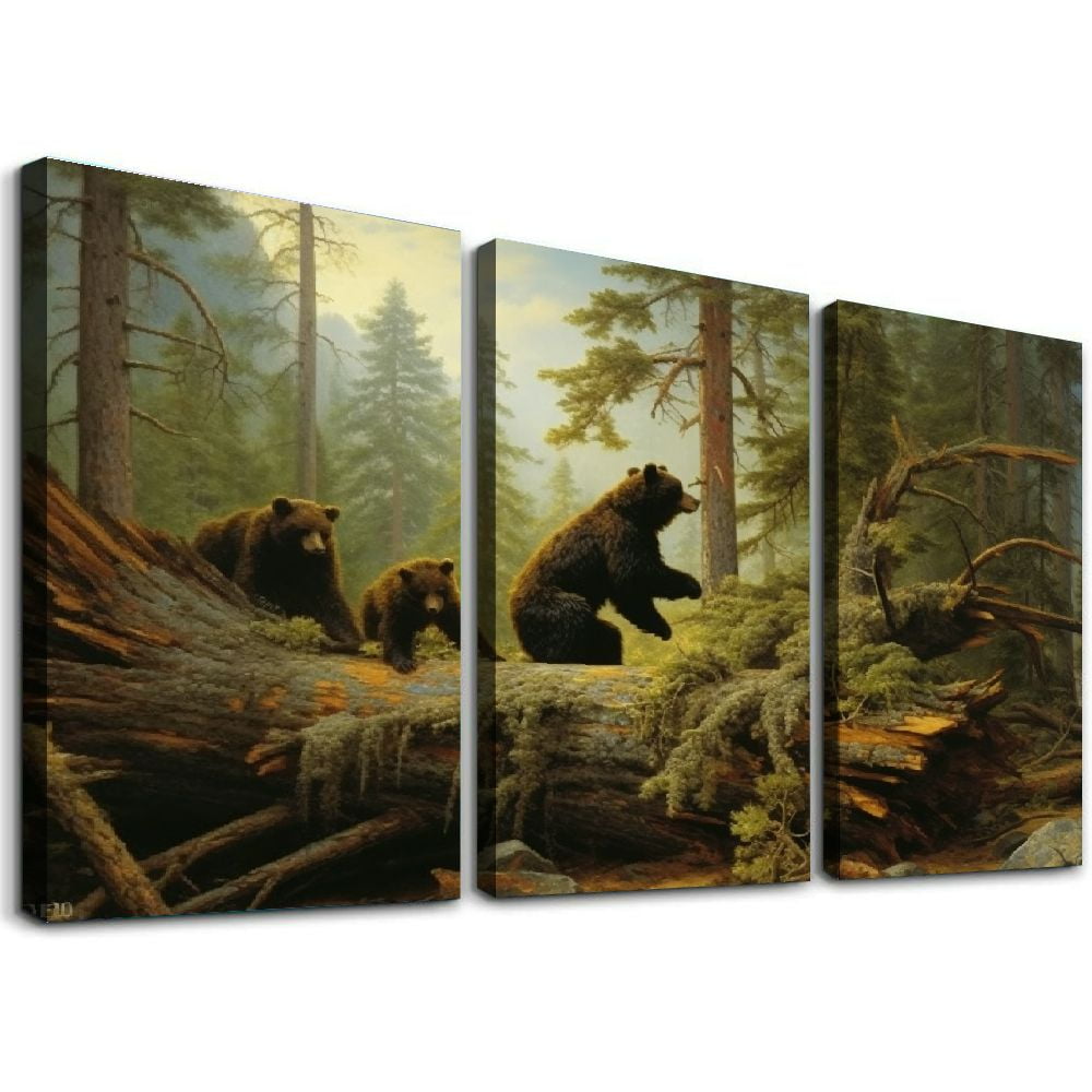 Nawypu Canvas Print Wall Art Black Bears in The Spring Forest Nature ...