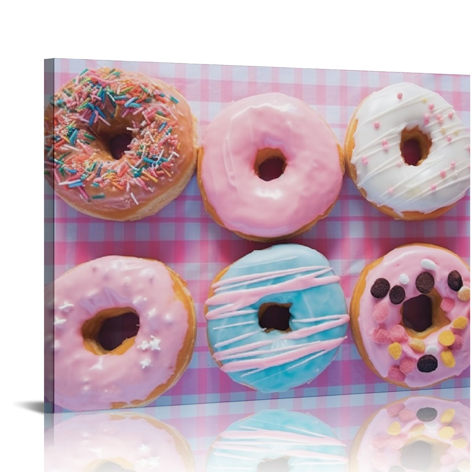 Nawypu Canvas Print Wall Art Blue & Pink Sprinkled and Striped Donuts ...